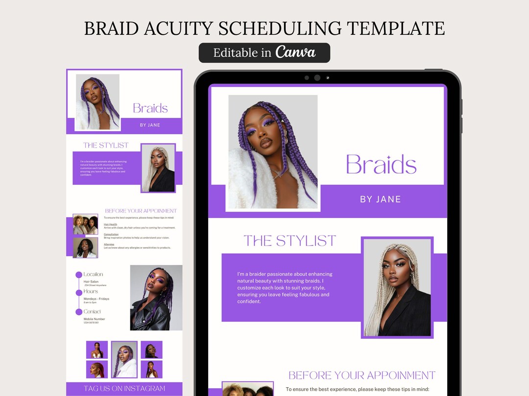 Braid Acuity Scheduling Template Minimalist Braid Acuity Template Hair Braider Template Braid ...