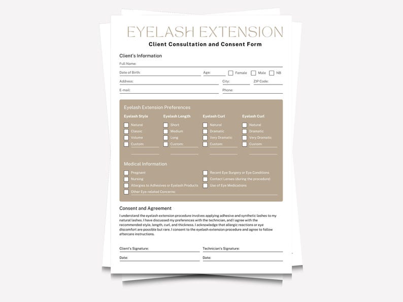 Lash Consent Form Minimalist Lash Tech Forms Lash Tech Acuity Lash ...