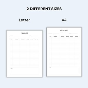 Printable Item List: Inventory Checklist Template (A4 & US Letter PDF ...