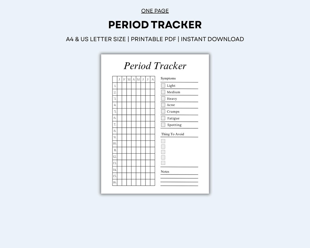 Period Tracker Printable | Menstrual Cycle Log | A4 + US Letter PDF ...