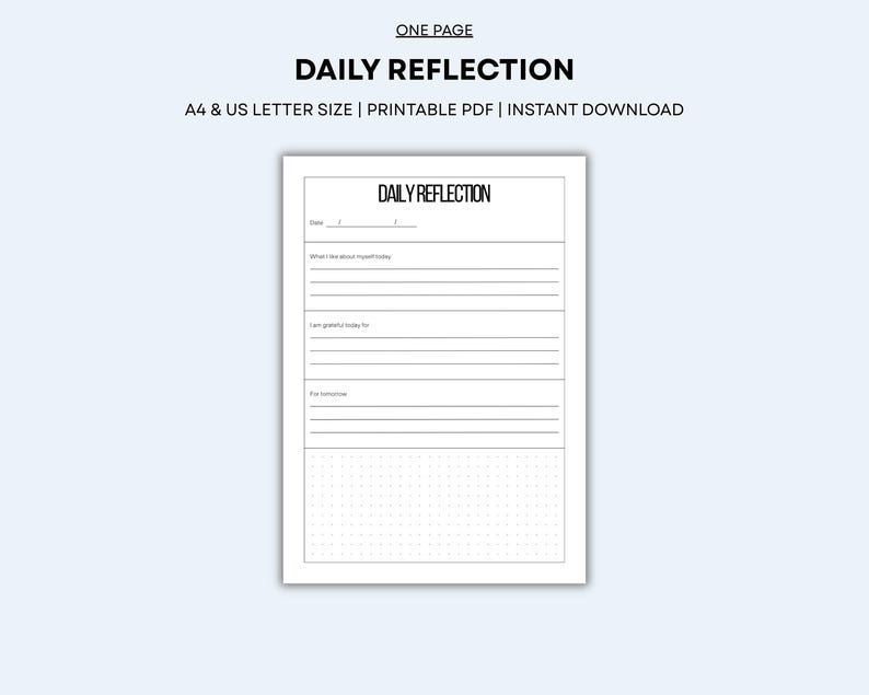 Daily Reflection Sheet | Self Growth & Mindset Journal | A4 + US Letter ...