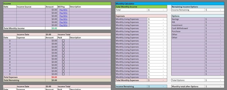 Monthly Budget Spreadsheet With Annual Summary - Etsy