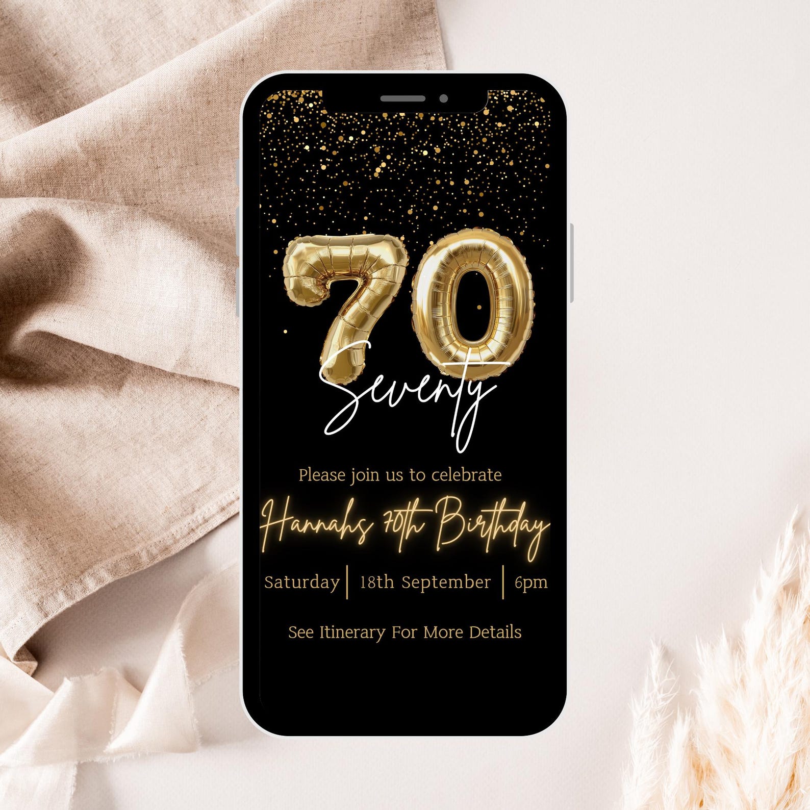 70th Birthday Digital Invitation: Gold Balloons (mobile Template) - Etsy