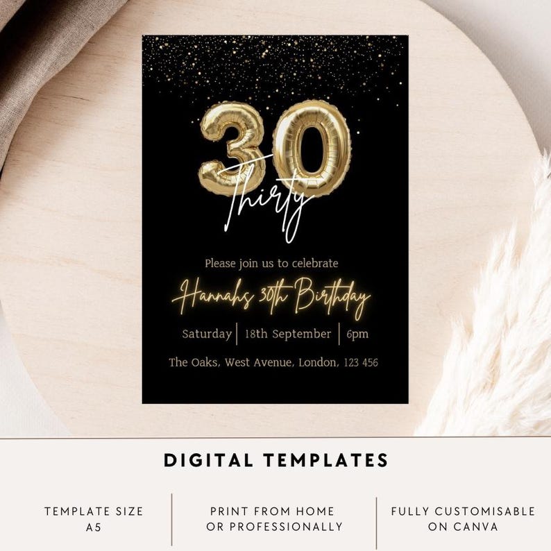 30th Birthday Digital Invitation, Custom Birthday Invite, 30th Birthday ...
