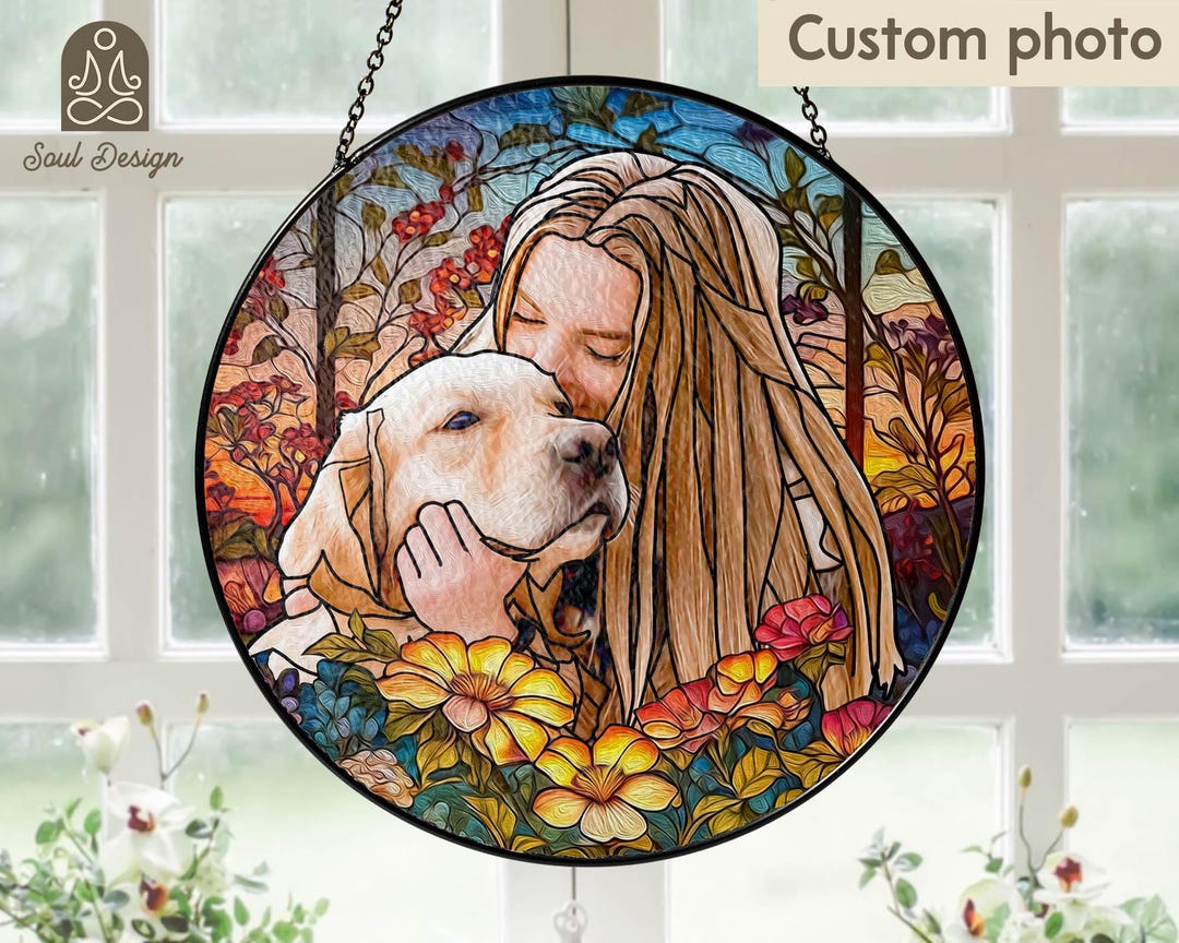 Personalized Portrait Glass Art, Custom Photo Suncatcher, Gift for Pet ...