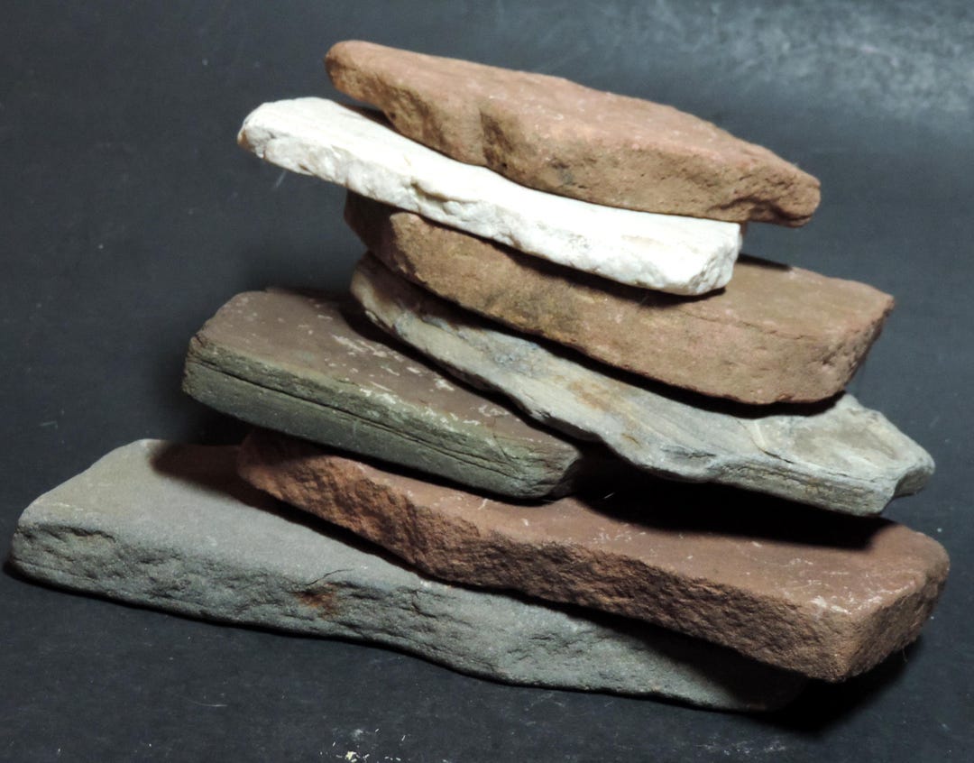 7 Large Flat Rough BEACH STONES Slabs, Rocks 4" - 7" / for Bases ...