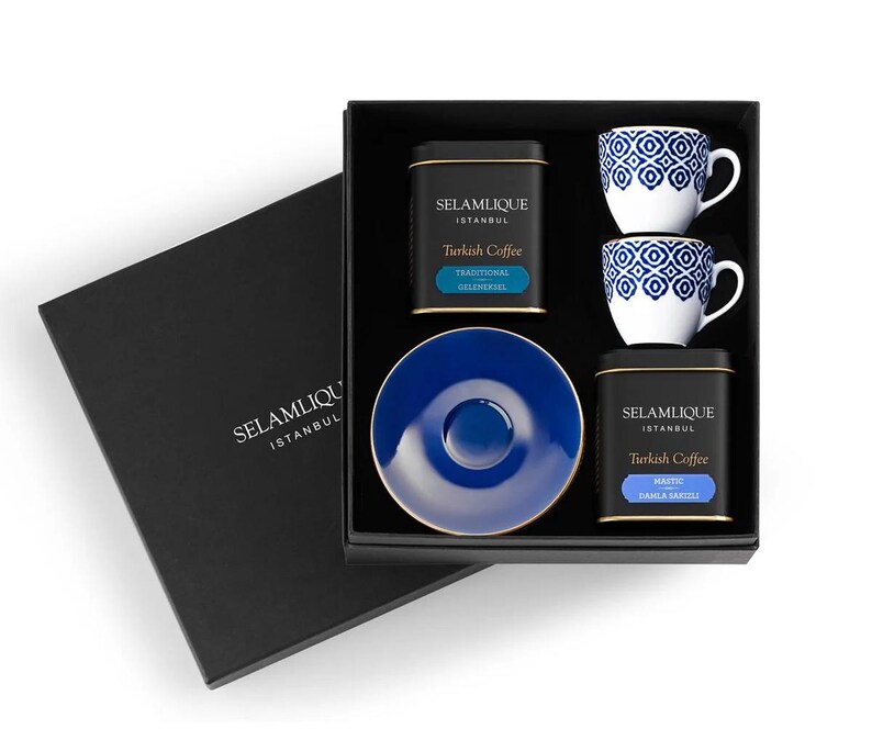 Turkish Coffee Cup Set: Bleu Blanc Turkish Coffee Cups With Saucers ...