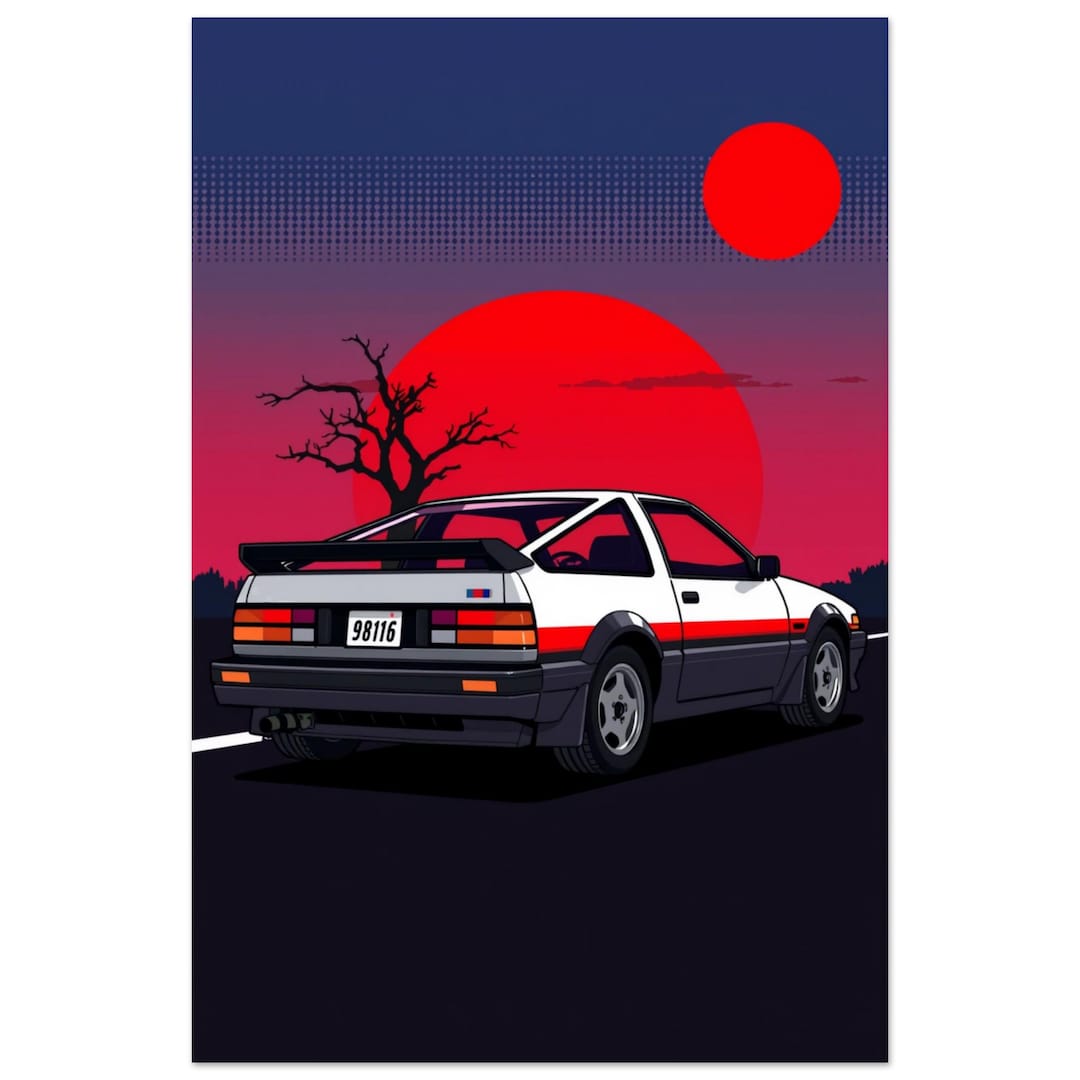 Retro 90s Car JDM Poster Digital Wall Art Decor, Sunset Vintage ...