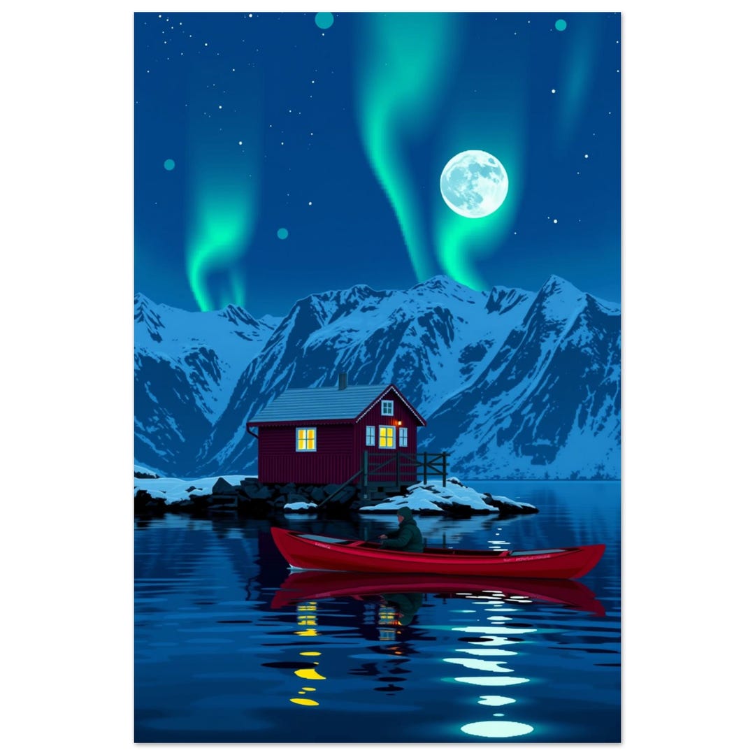 Northern Lights Travel Poster, Aurora Borealis Art Print, Arctic ...