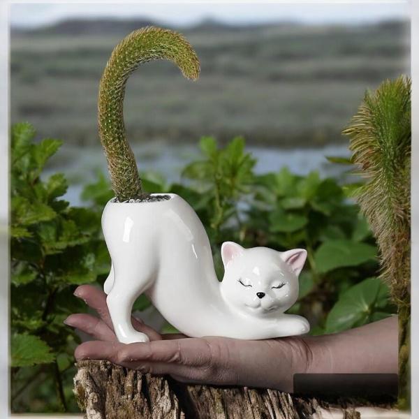 Cat Shaped Vase Adorable Cat Flower Vase Modern White Resin Planter Pot ...