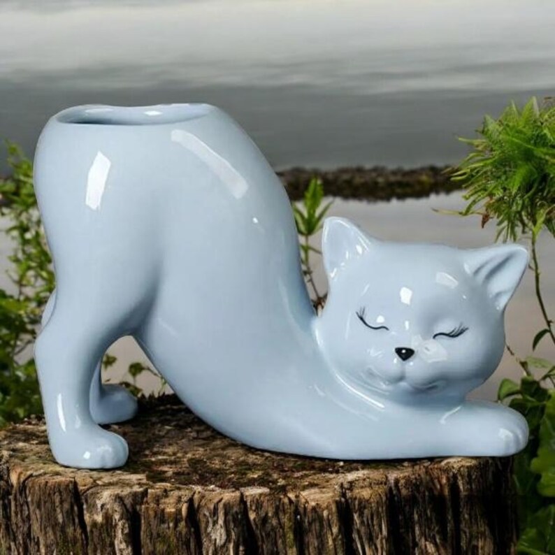Cat Shaped Vase Adorable Cat Flower Vase Modern White Resin Planter Pot ...
