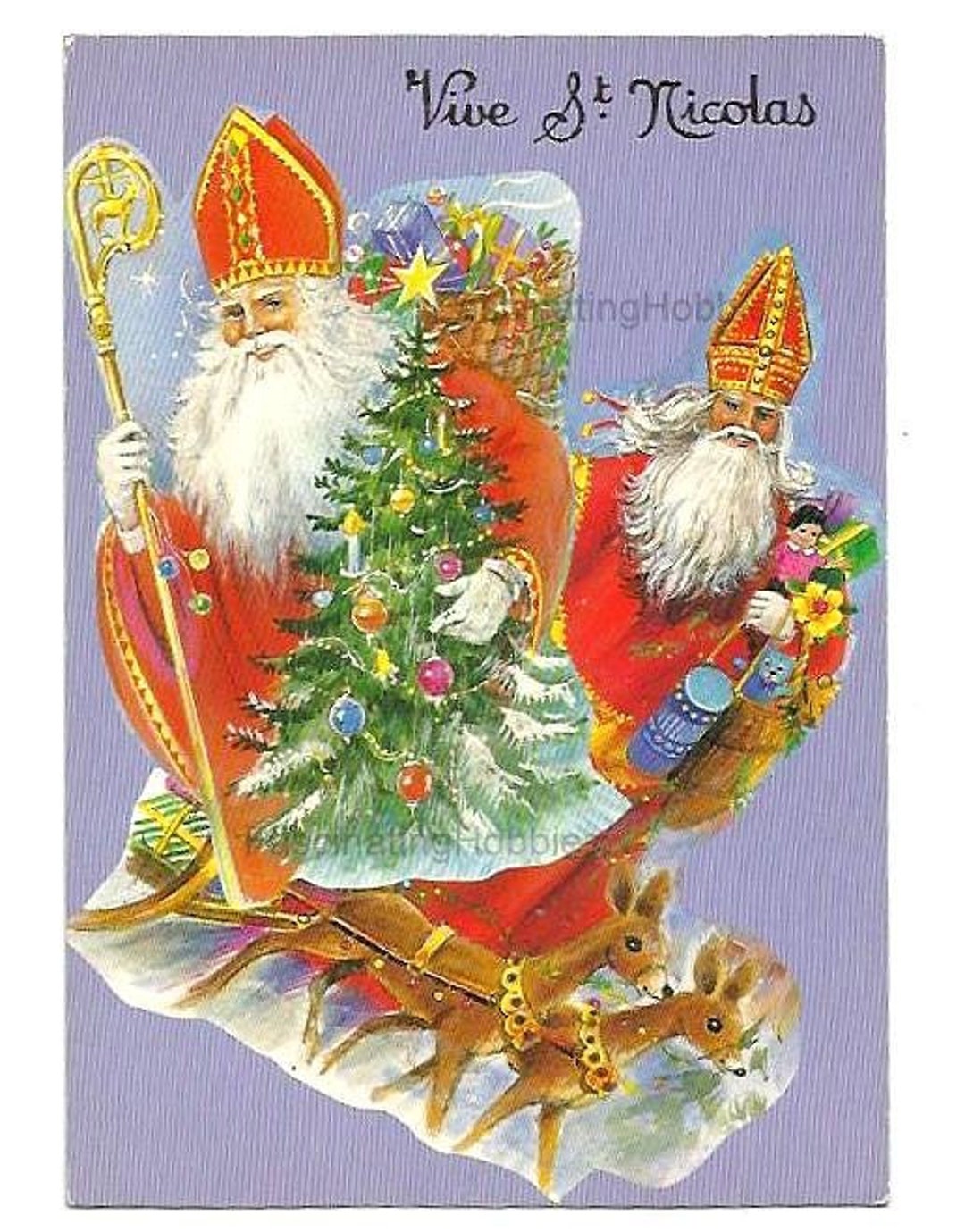 Vintage Vive St NICOLAS 2 Fancy BISHOPS of MYRA Deers, Christmas Tree ...