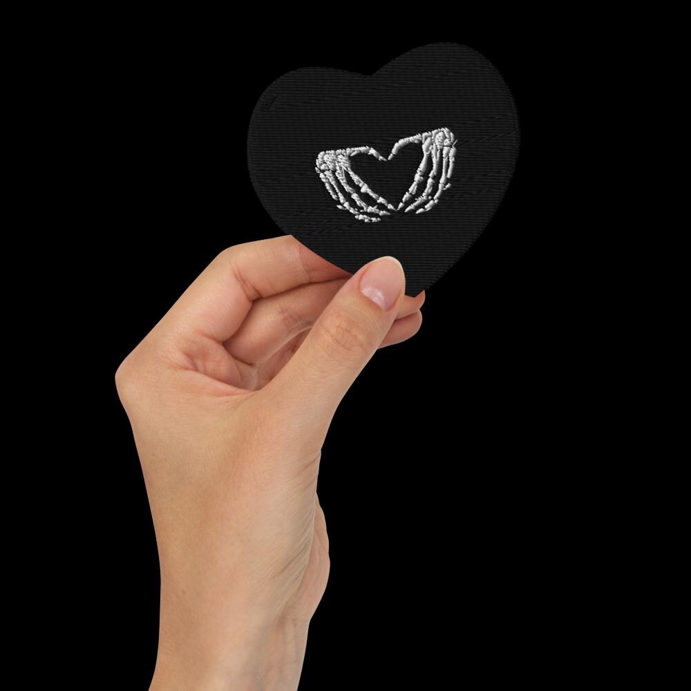 Embroidered Skeleton Hands Black and White Heart Shaped Patch - Etsy