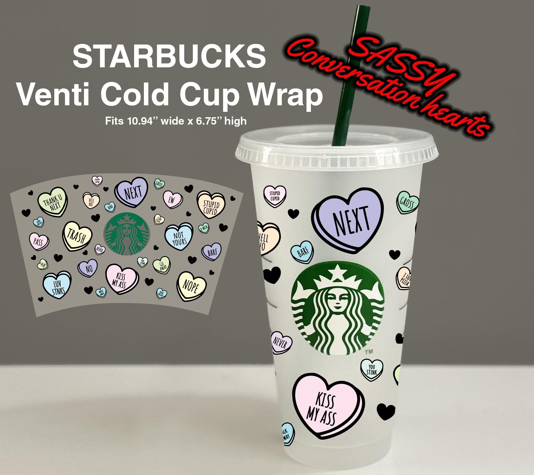 Sassy Starbucks Venti Cold Cup Conversation Hearts Cupid | Etsy