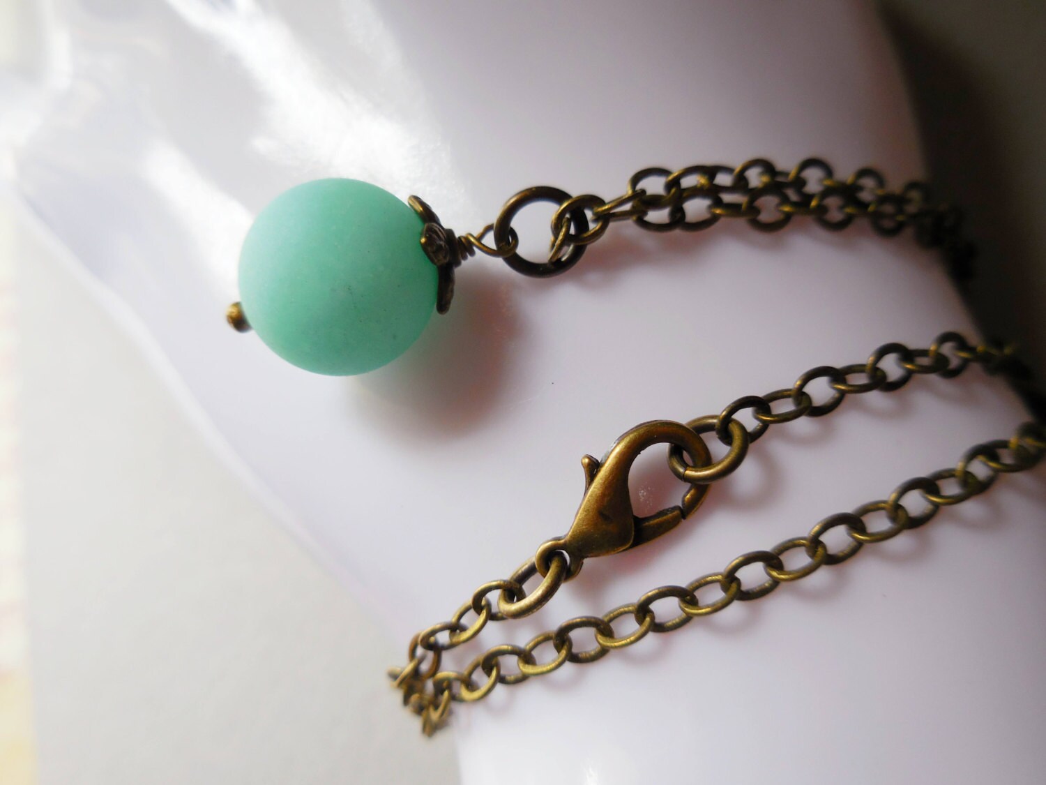 Mint Jade Necklace, Matte Blue Green Jade Pendant, Gem Stone Fantasy ...