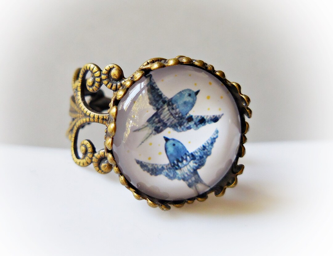 Blue Birds Ring Flying Bird Ring Swallow Bird Drawing Ring Band Cute ...