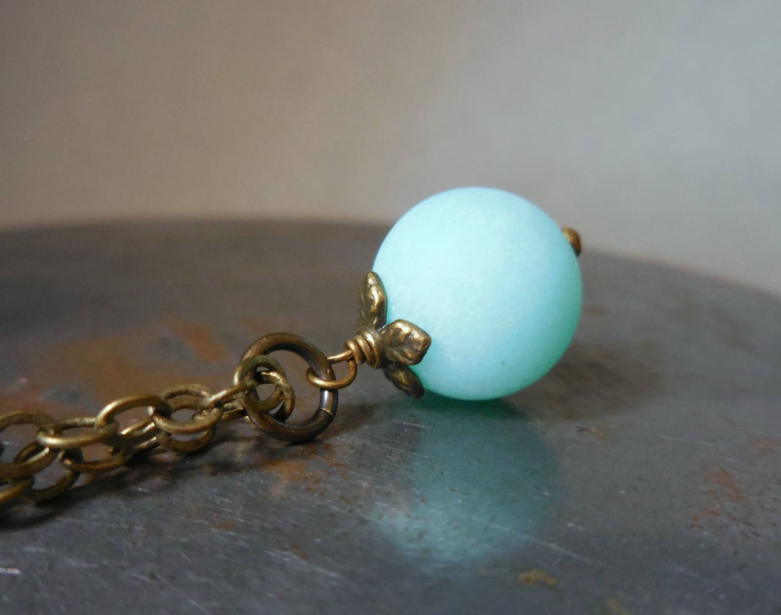 Mint Jade Necklace, Matte Blue Green Jade Pendant, Gem Stone Fantasy ...