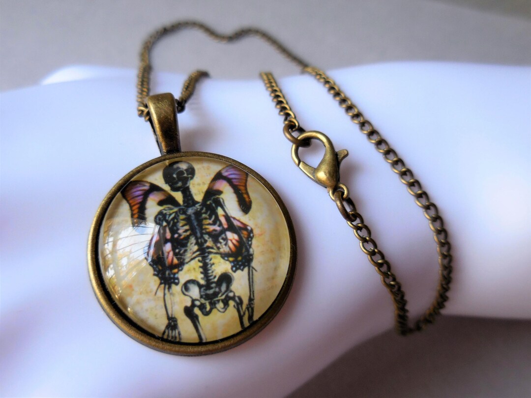 Fairy Skeleton Pendant Necklace, Large Winged Pixie Human Anatomy ...