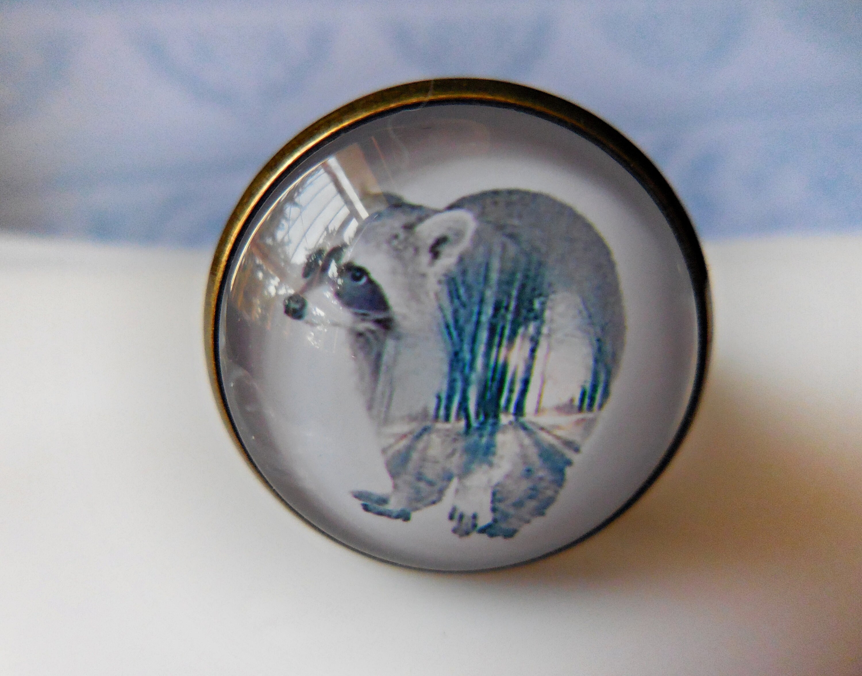 Raccoon Ring. Cute Raccoon Ring. Raccoon Jewelry. Bronze Glass Cabochon ...
