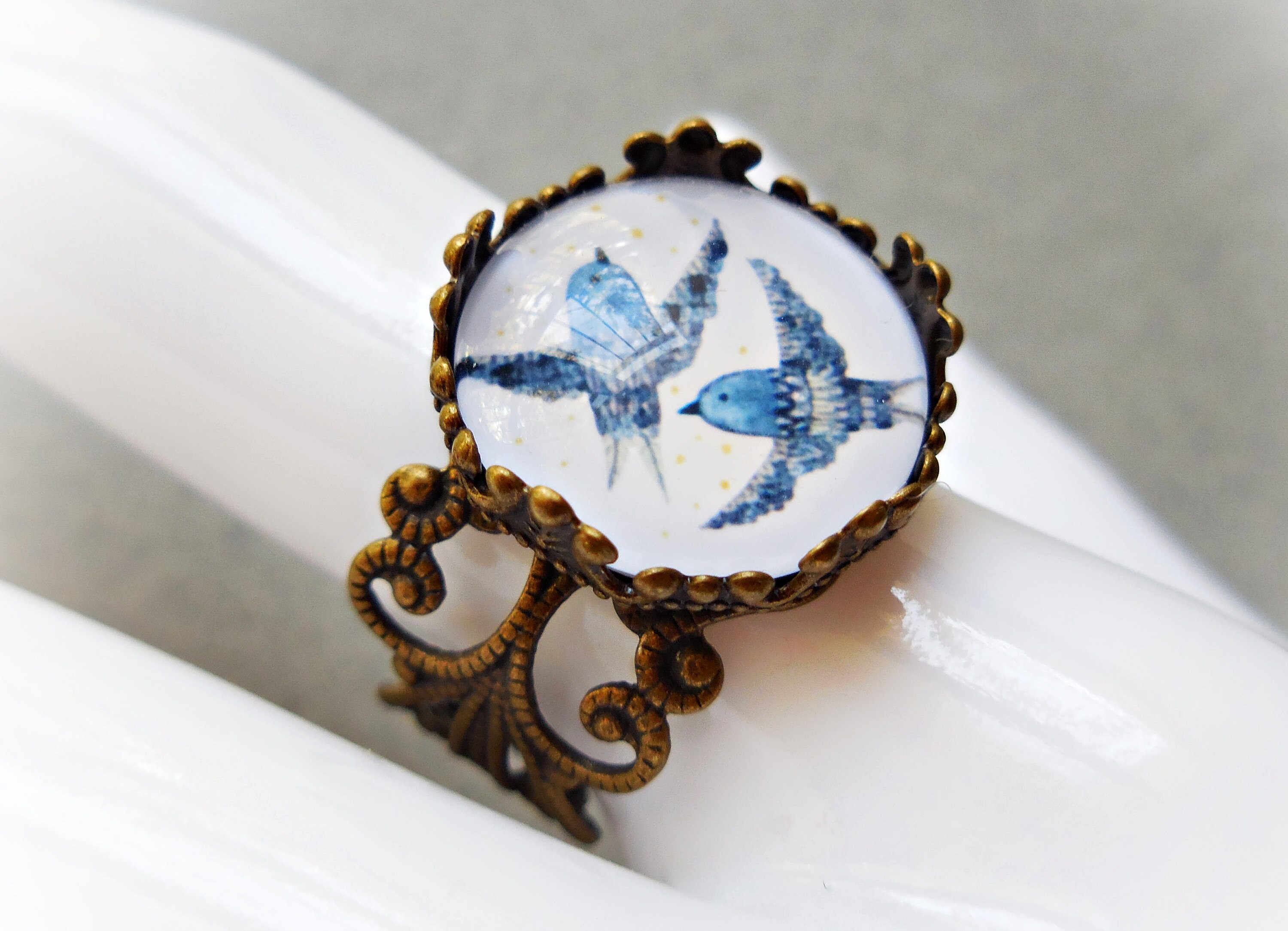 Blue Birds Ring Flying Bird Ring Swallow Bird Drawing Ring - Etsy