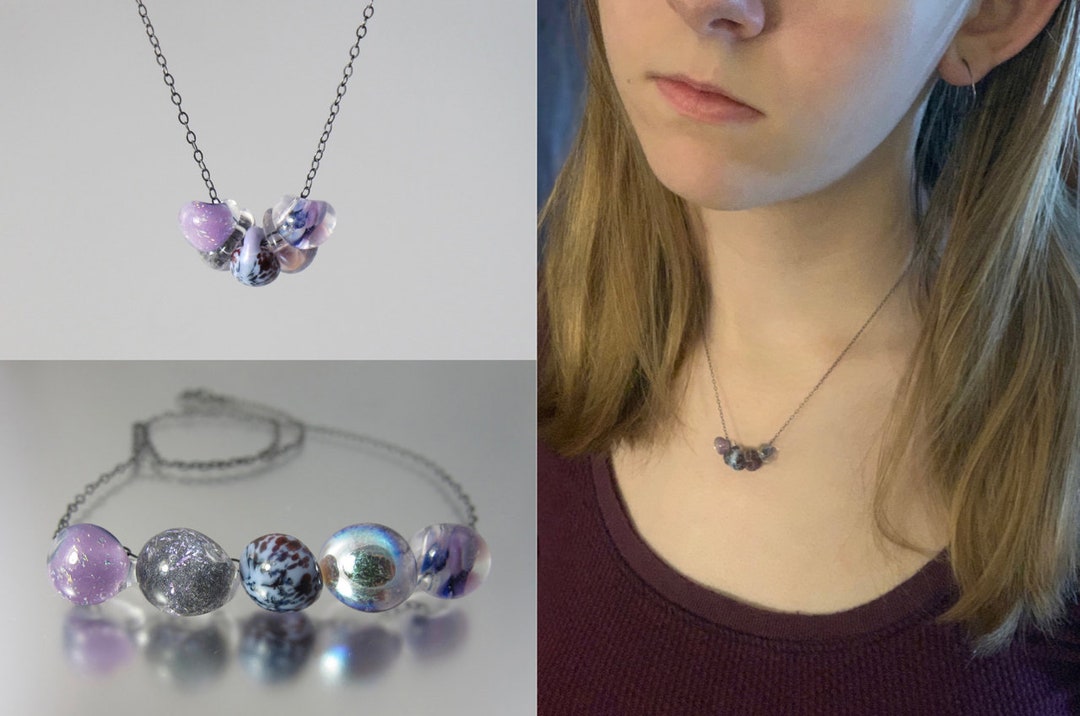 Oxidized Purple Droplet Necklace Sterling Silver Hand Blown ...