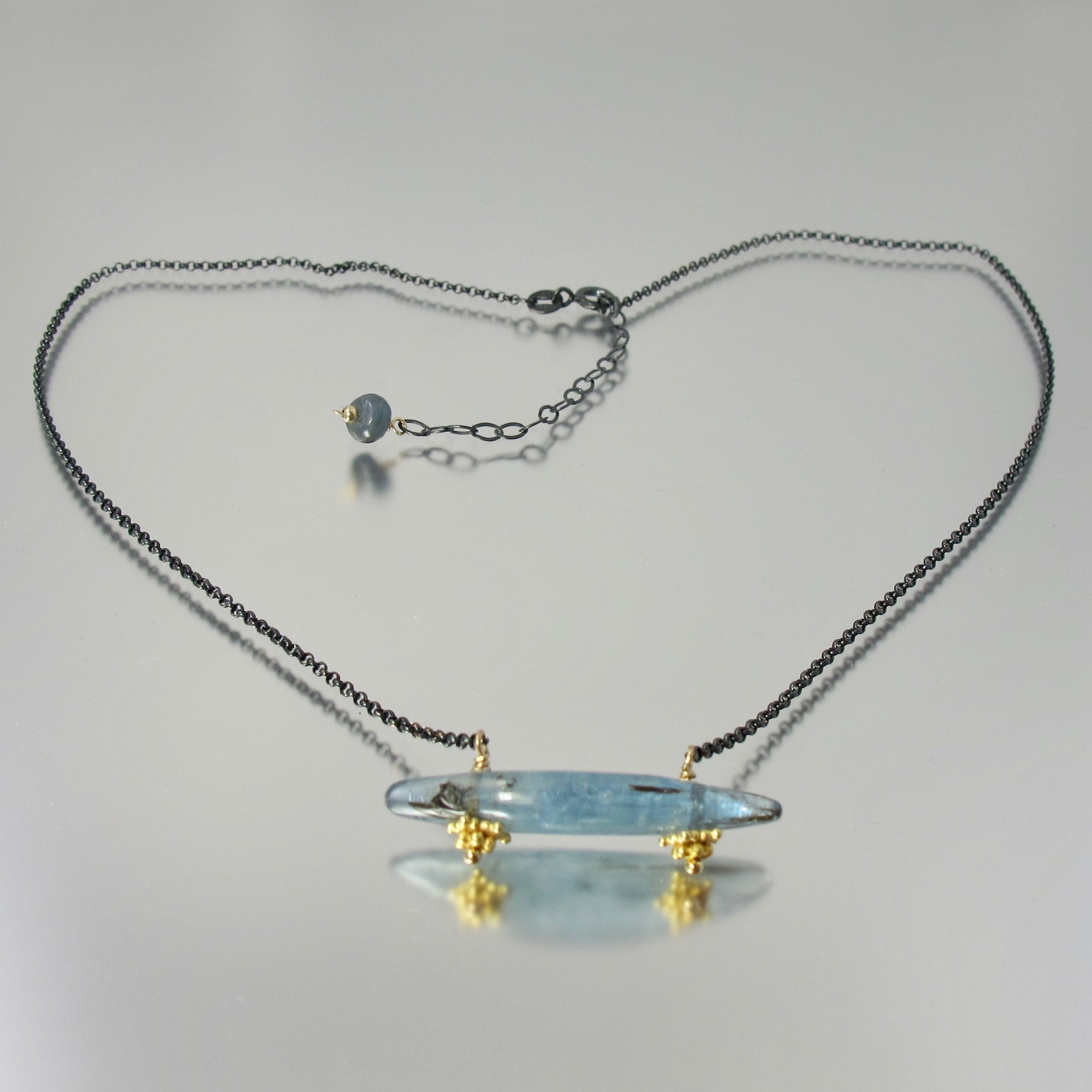 Mixed Metal Unique Kyanite Stone Bar Necklace Gold and Oxidized ...