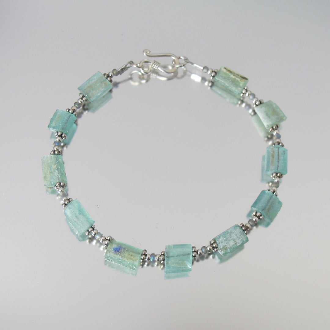 Ancient Roman Glass Sterling Silver Bracelet Blue Green 7 3/4 Inch - Etsy