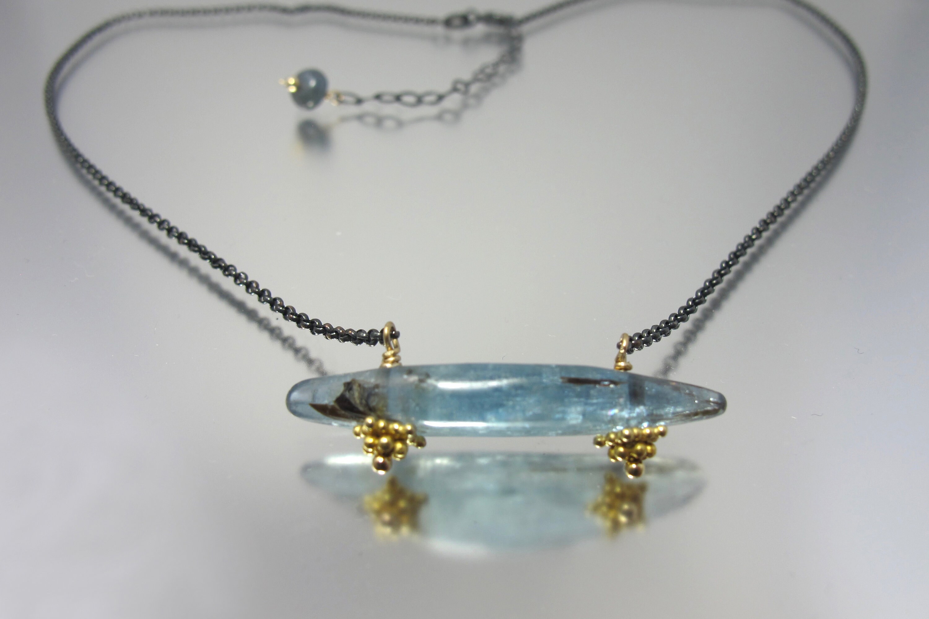 Mixed Metal Unique Kyanite Stone Bar Necklace Gold and Oxidized ...