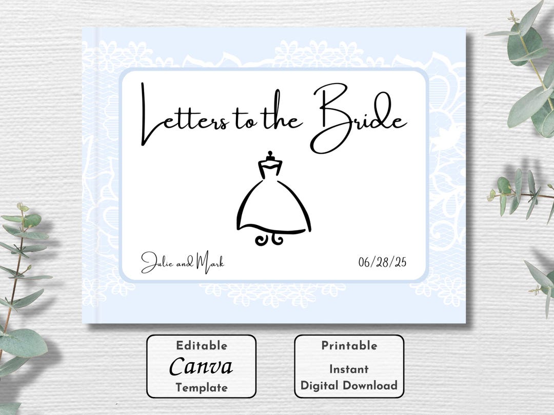 Letters to the Bride Book Canva Template, Something Blue Bridal Shower ...