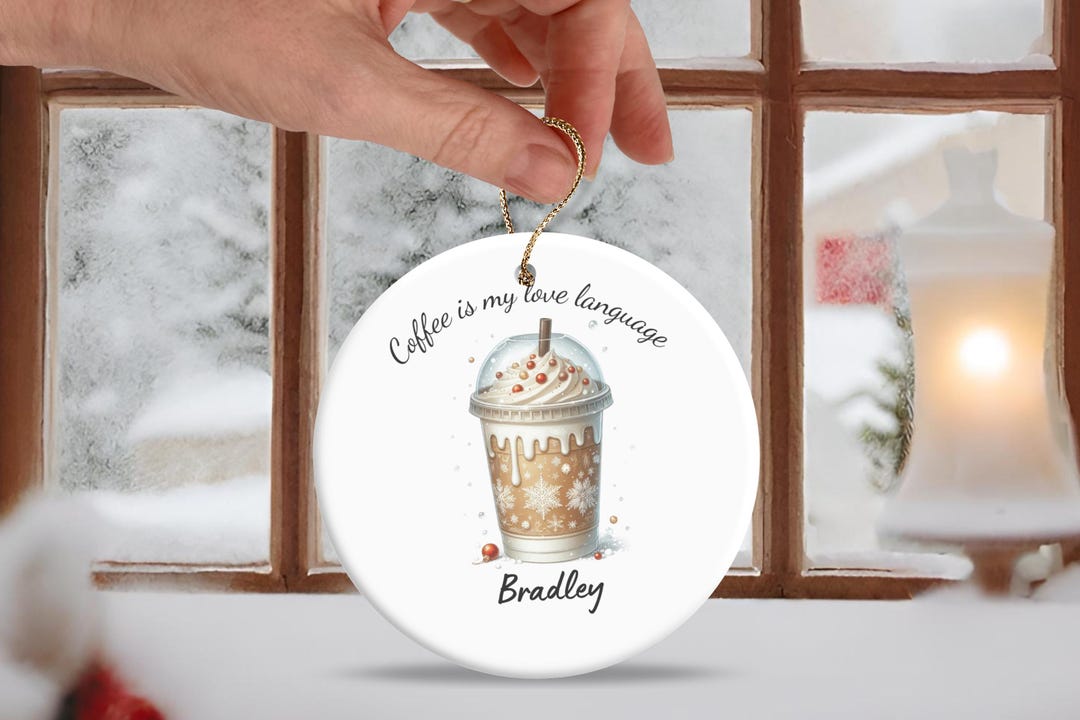 Name Ornament,christmas Coffee Theme, Santa Claus,whimsical Holiday ...
