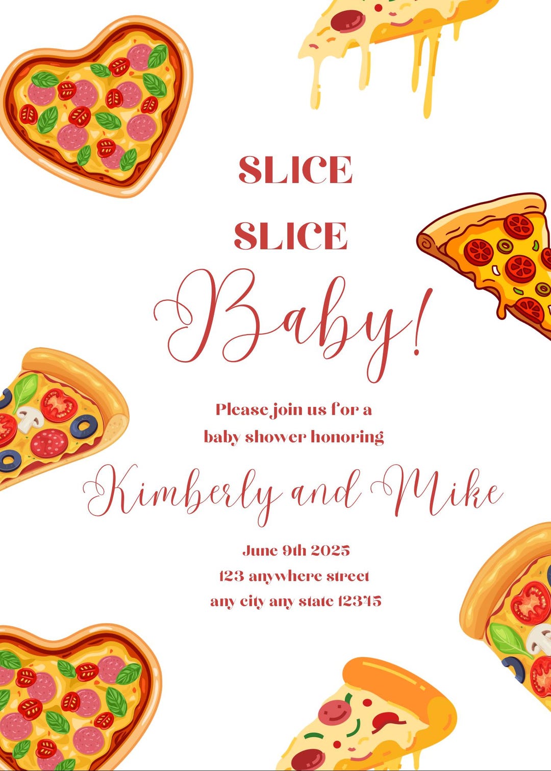 Editable Baby Shower Invitation - Pizza Themes Baby Shower Invitation ...