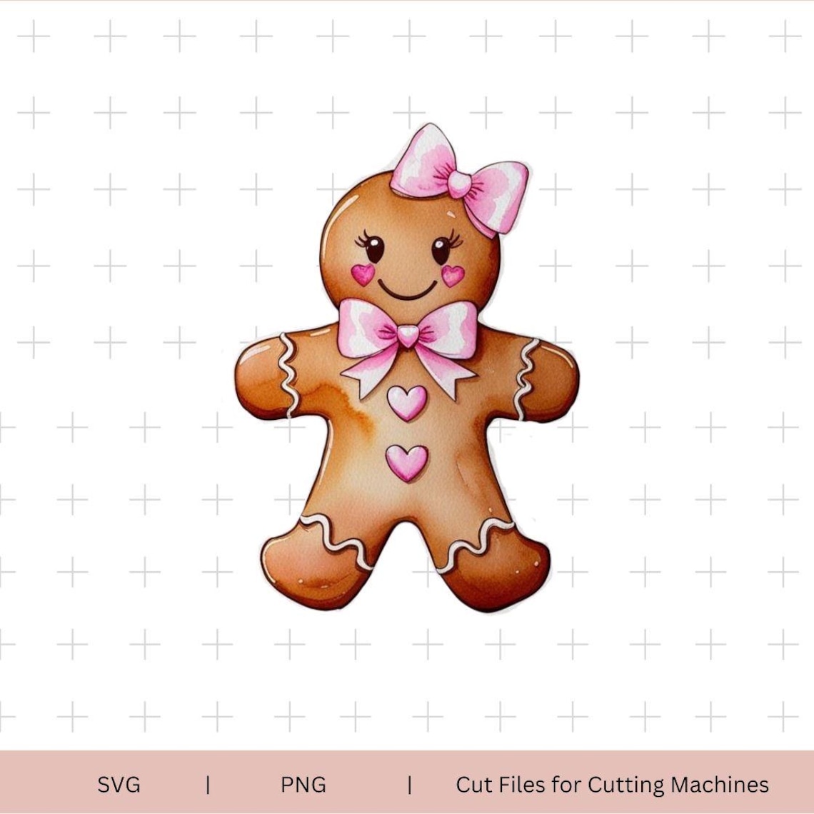 Gingerbread Man SVG Christmas SVG Cute Gingerbread SVG With Pink Bow ...