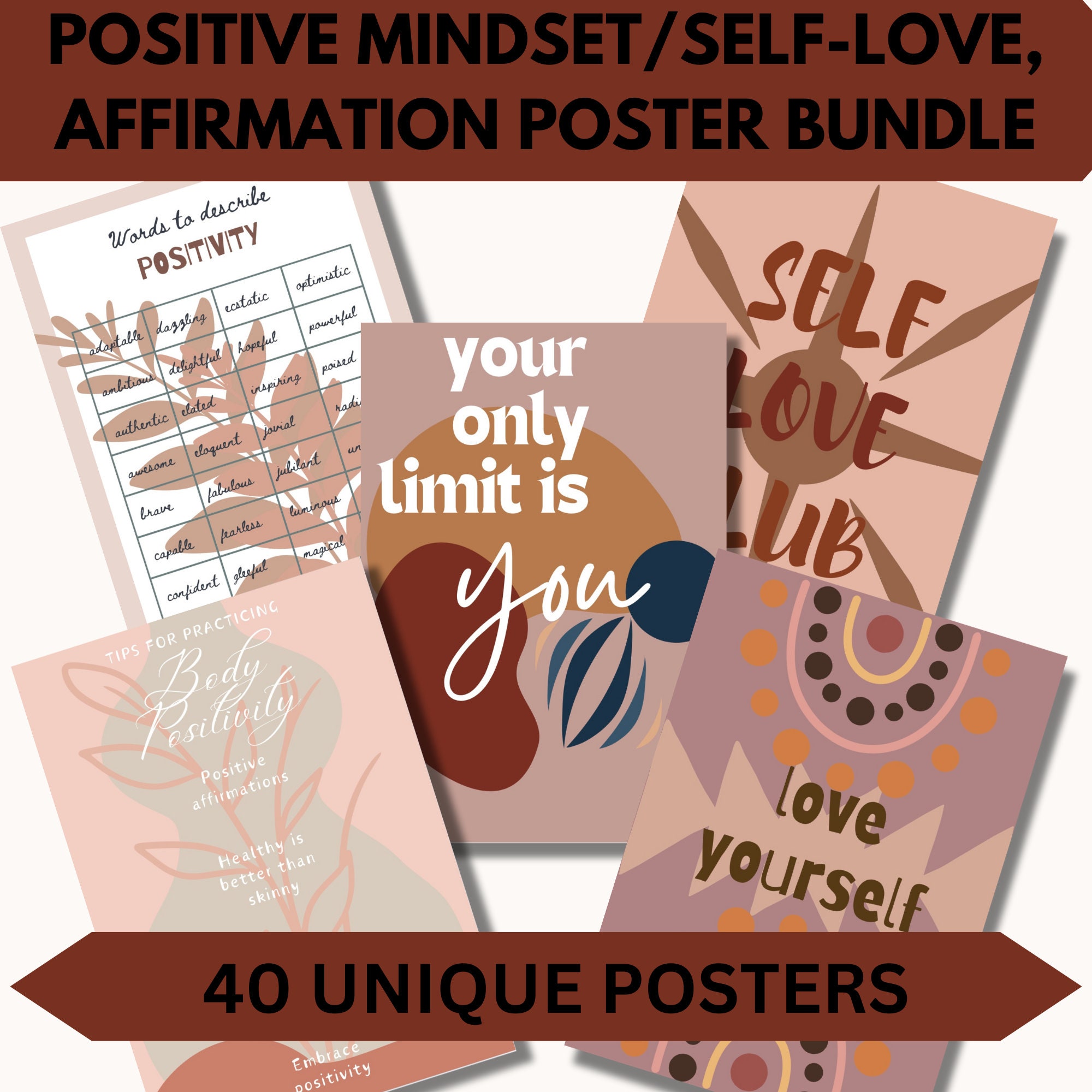 Mental Health Art Printable Gallery Wall Set 40 Prints boho self-love ...