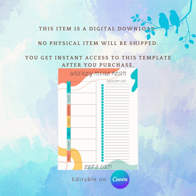 Editable and Printable Weekly Meal Plan Template, Abstract Design, Done ...