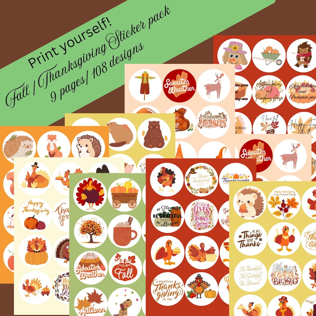 Fall/thanksgiving Printable Sticker Pack, Digital Stickers, Autumn ...