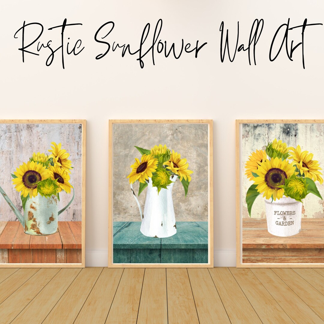 Farmhouse Chic Rustic Sunflower Wall Art Set, Digital Download 3 Pack ...