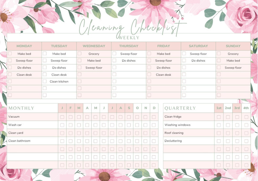 Editable Printable Cleaning Planner, Flowers, Customize to Fit Your ...