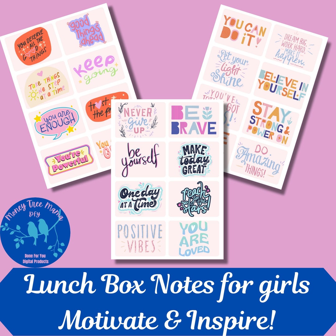 Motivational Lunch Box Notes, Inspirational, Customizable, Digital ...