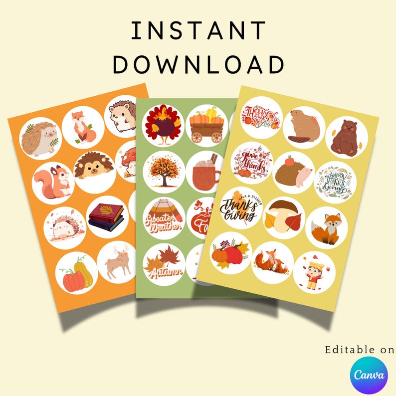 Fall/thanksgiving Printable Sticker Pack, Digital Stickers, Autumn ...