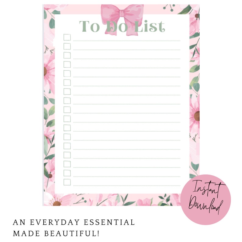 Editable Printable To-do List, Bow Design, Customize to Fit Your Needs ...