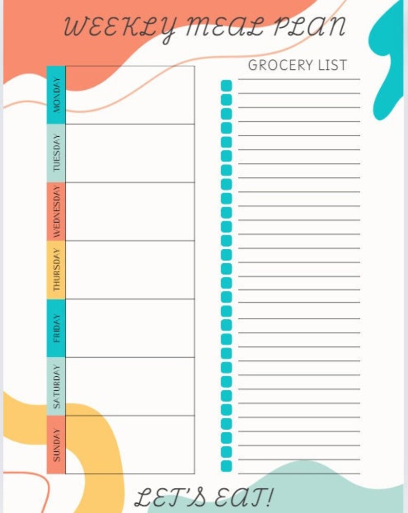 Editable and Printable Weekly Meal Plan Template, Abstract Design, Done ...
