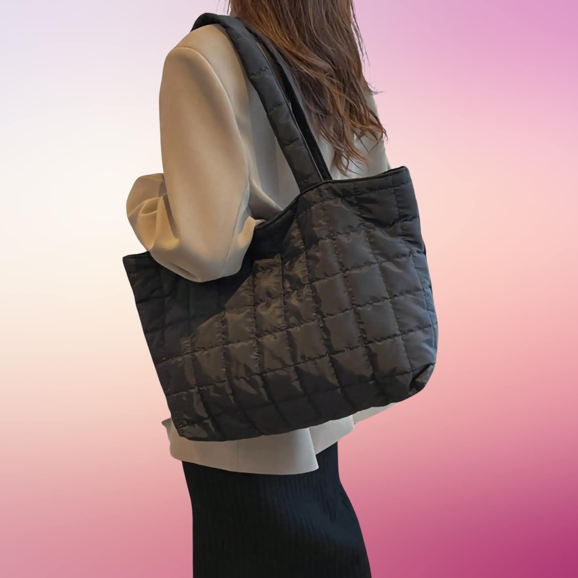 Quilted Black Puffer Bubble Tote Bag | Stylish Functional Winter ...