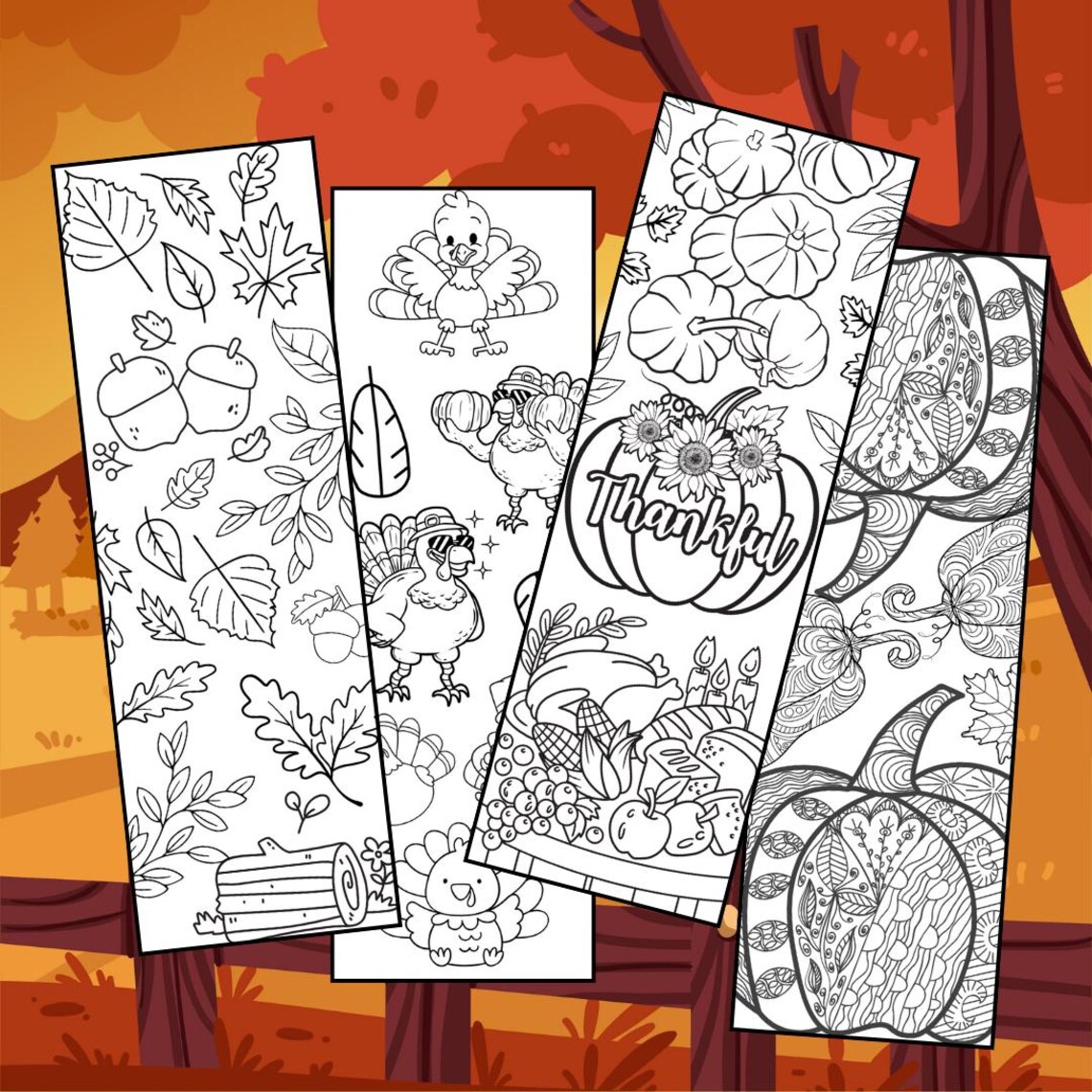 Kids Coloring Page - Fall Bookmarks - Thanksgiving Crafts - Pumpkins ...