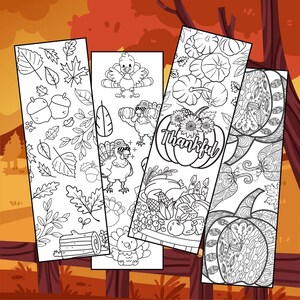 Kids Coloring Page - Fall Bookmarks - Thanksgiving Crafts - Pumpkins ...