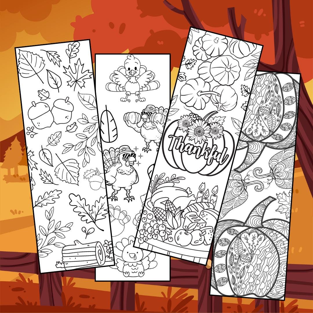 Kids Coloring Page - Fall Bookmarks - Thanksgiving Crafts - Pumpkins ...