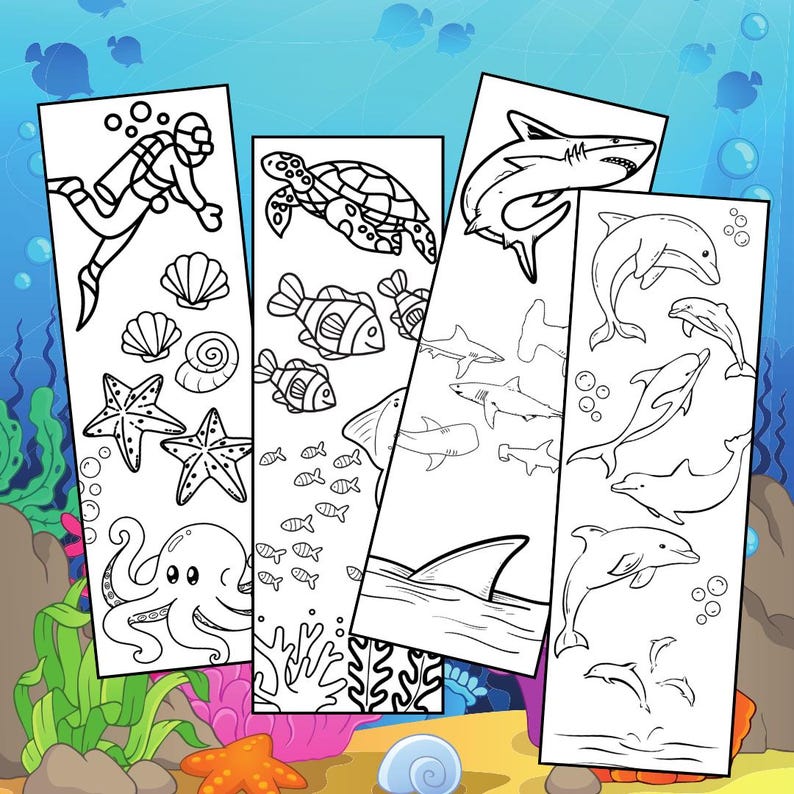 Kids Coloring Page - Ocean Bookmarks - Etsy