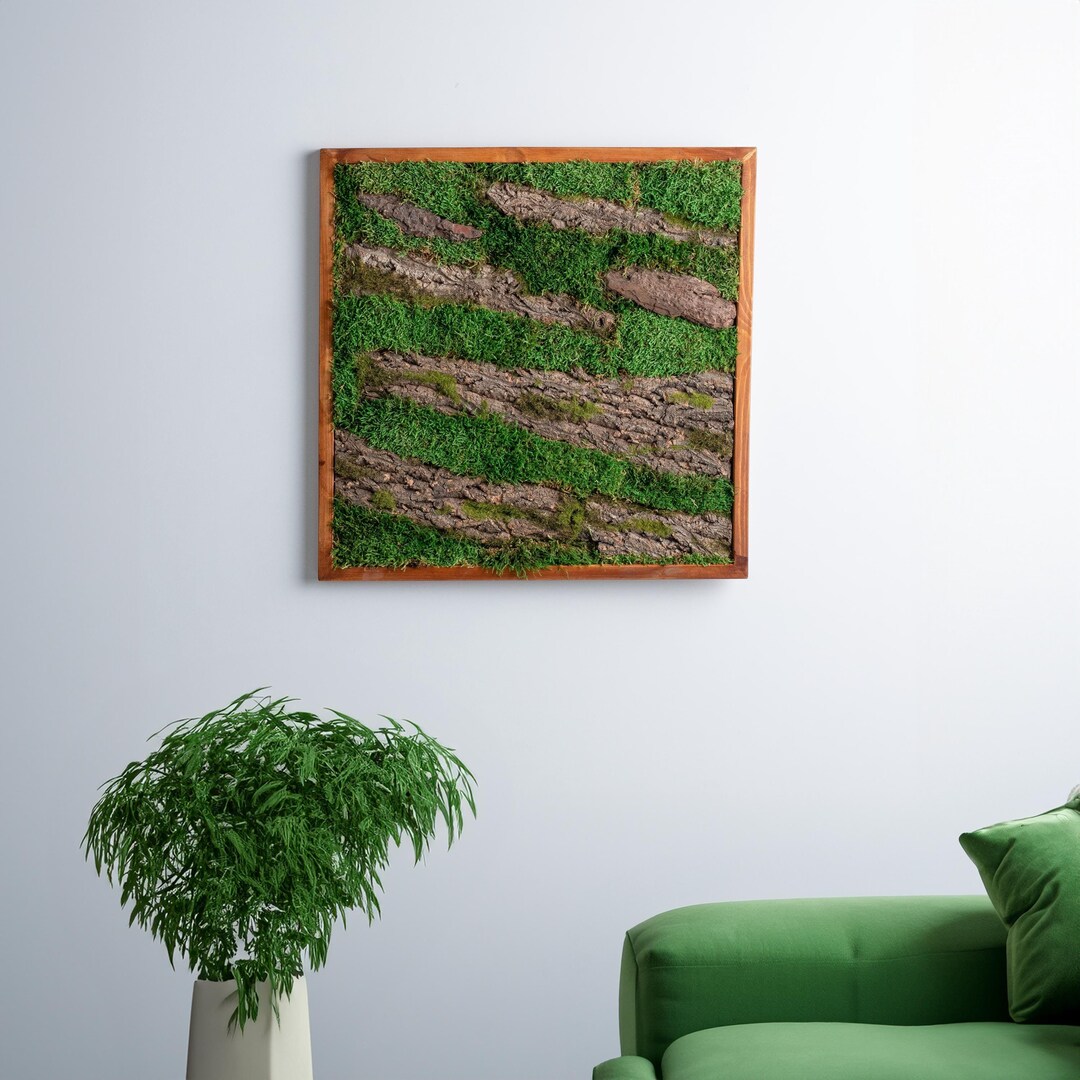 Handcrafted Moss Wall Art: Real Tree Bark, Wooden Frame Decor - Etsy
