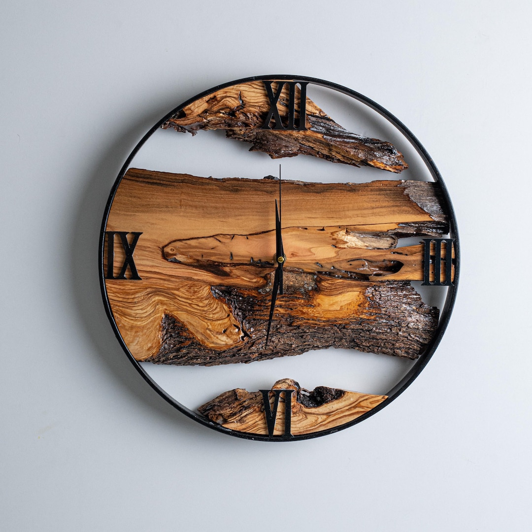 Handcrafted Olive Wood Wall Clock, Live Edge Wall Clock, Big Wall Decor ...