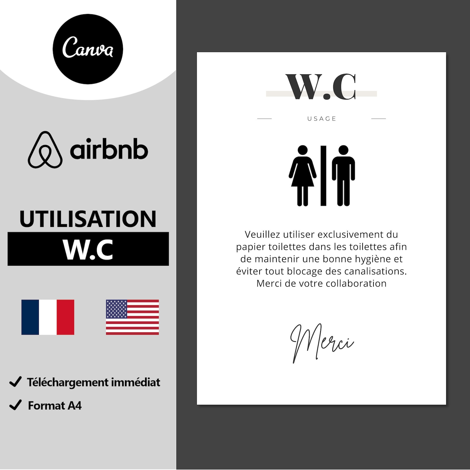 WC Use Pack in French and English - Etsy