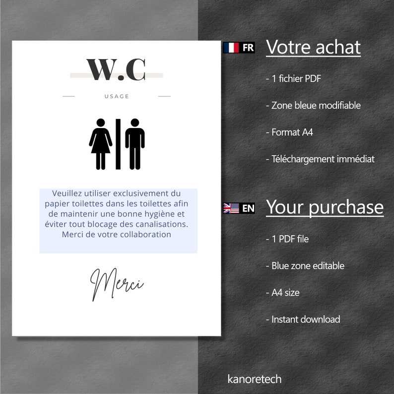 WC Use Pack in French and English - Etsy